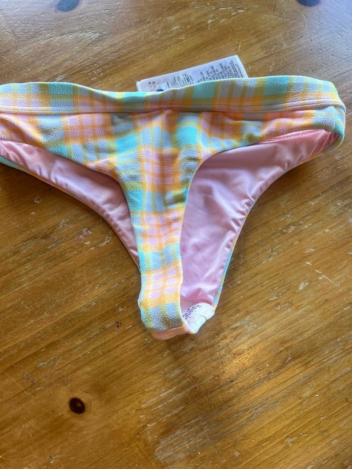 Billabong Thong Cheeky Plaid Pastel Bikini Bottom Large New Without ...