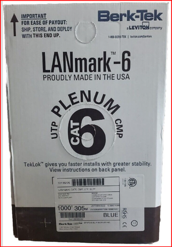 Berk-Tek LANmark-6, Cat6 Plenum CMP, UTP, Data Cable, 1000 ft, Blue ...