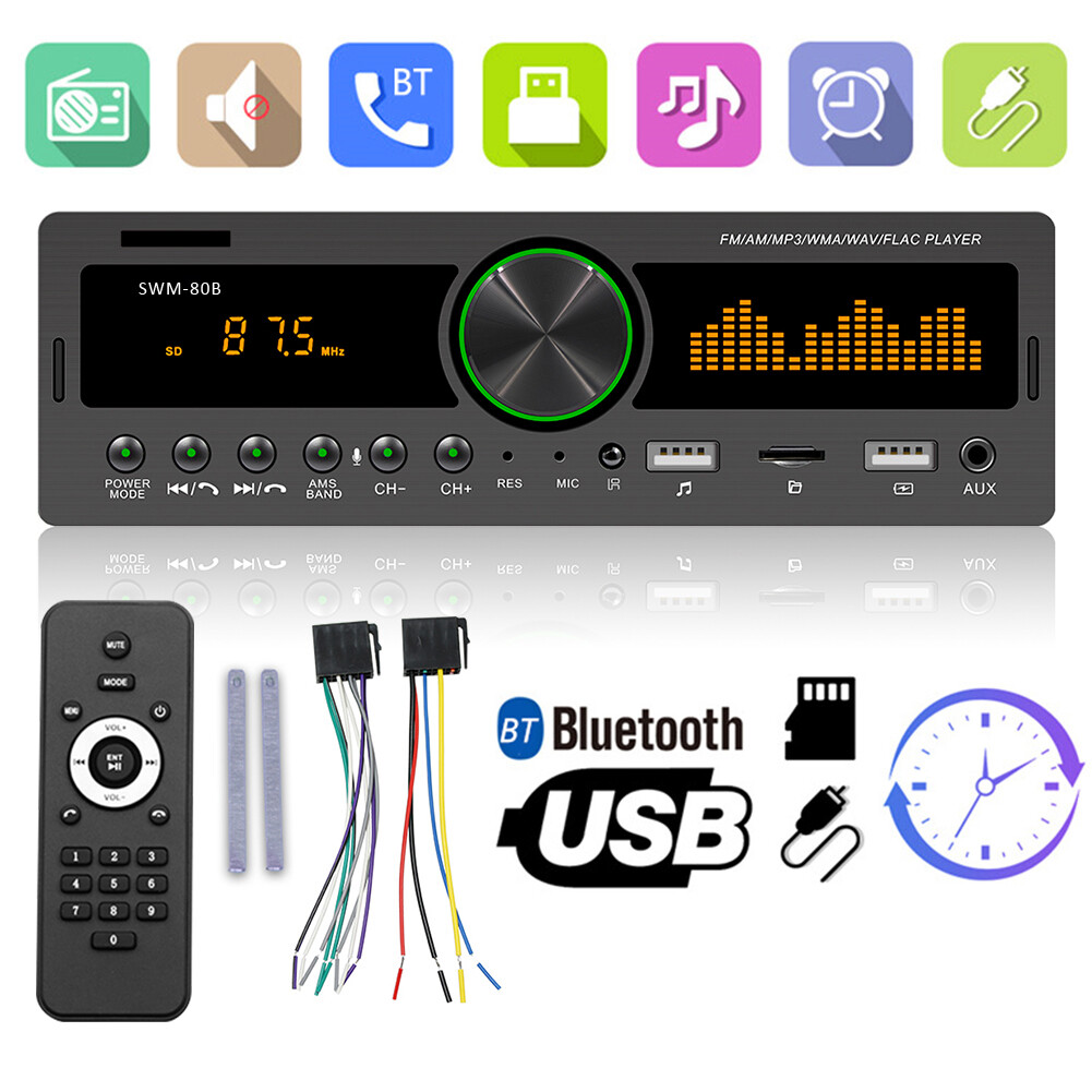 SWM-80A 1 DIN Car Radio BT TF USB AUX Head Unit + Steering Wheel Remote ...