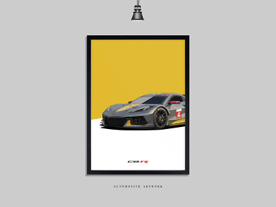 Corvette C8 R | Digitally Hand Drawn Automotive Artwork | Framed A3 ...