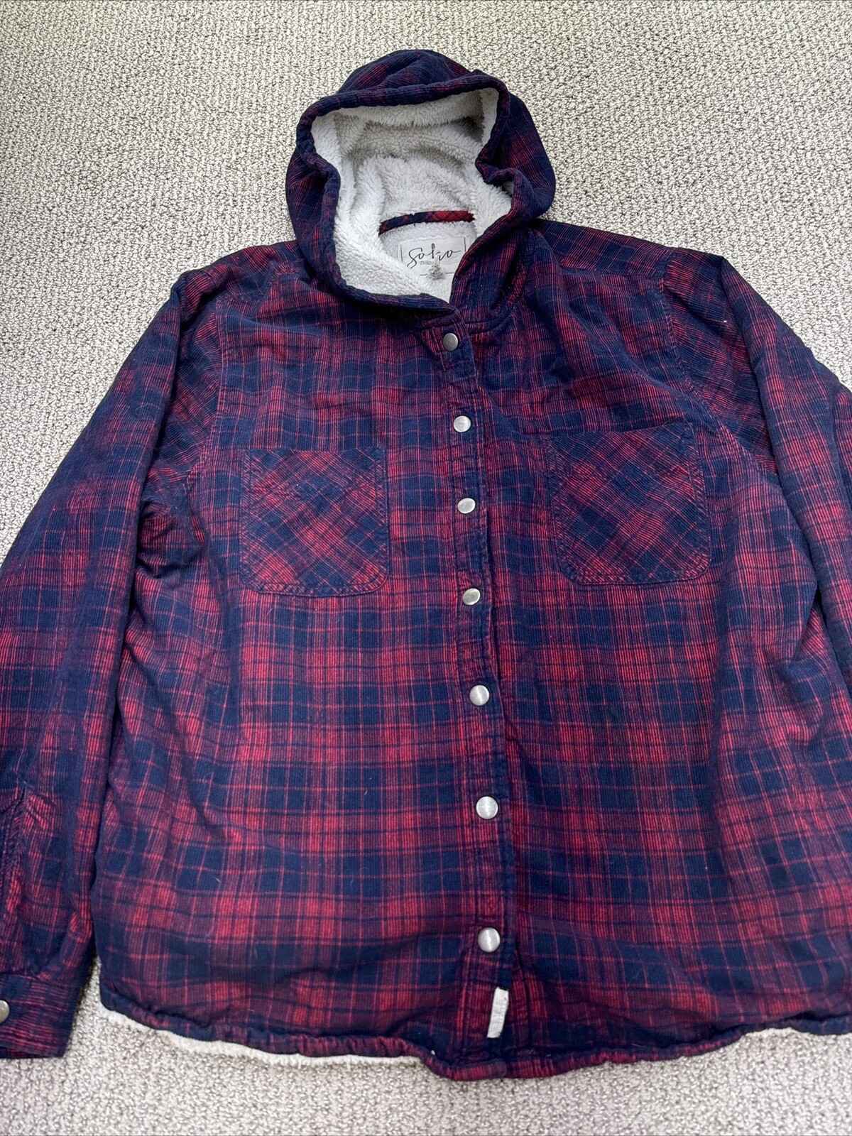 Soho Sherpa Lined Flannel Plaid Shacket Jacket hoodie red and black XXL ...