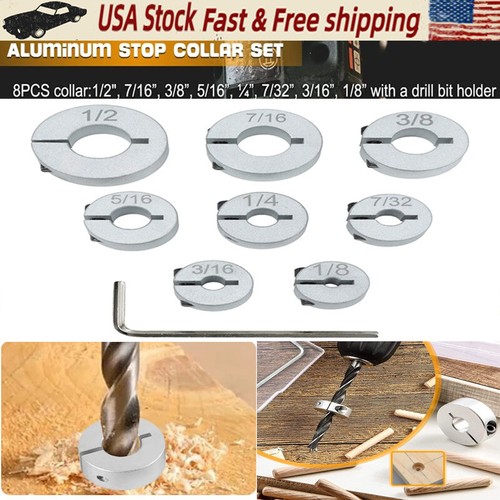 Aluminum Stop Collar Set Drill Bit Depth Stop Split Ring (9pcs) Silver ...