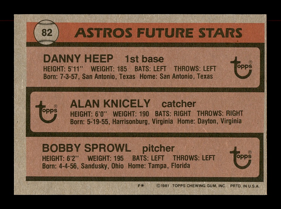 Danny Heep & Alan Knicely Autographed 1981 Topps Rookie Card #82 Astros ...
