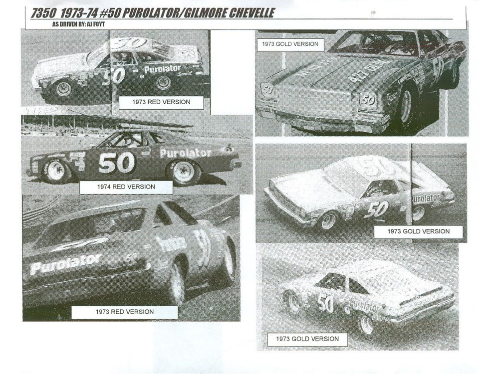 NASCAR DECAL #50 PUROLATOR / GILMORE RACING 1973-1974 GOLD CHEVELLE AJ ...