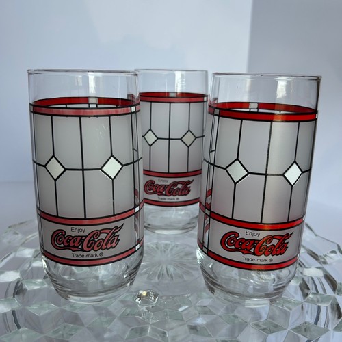 Coca Cola Glasses Set of 3 Vintage Stained Glass Design Soda Pop | eBay