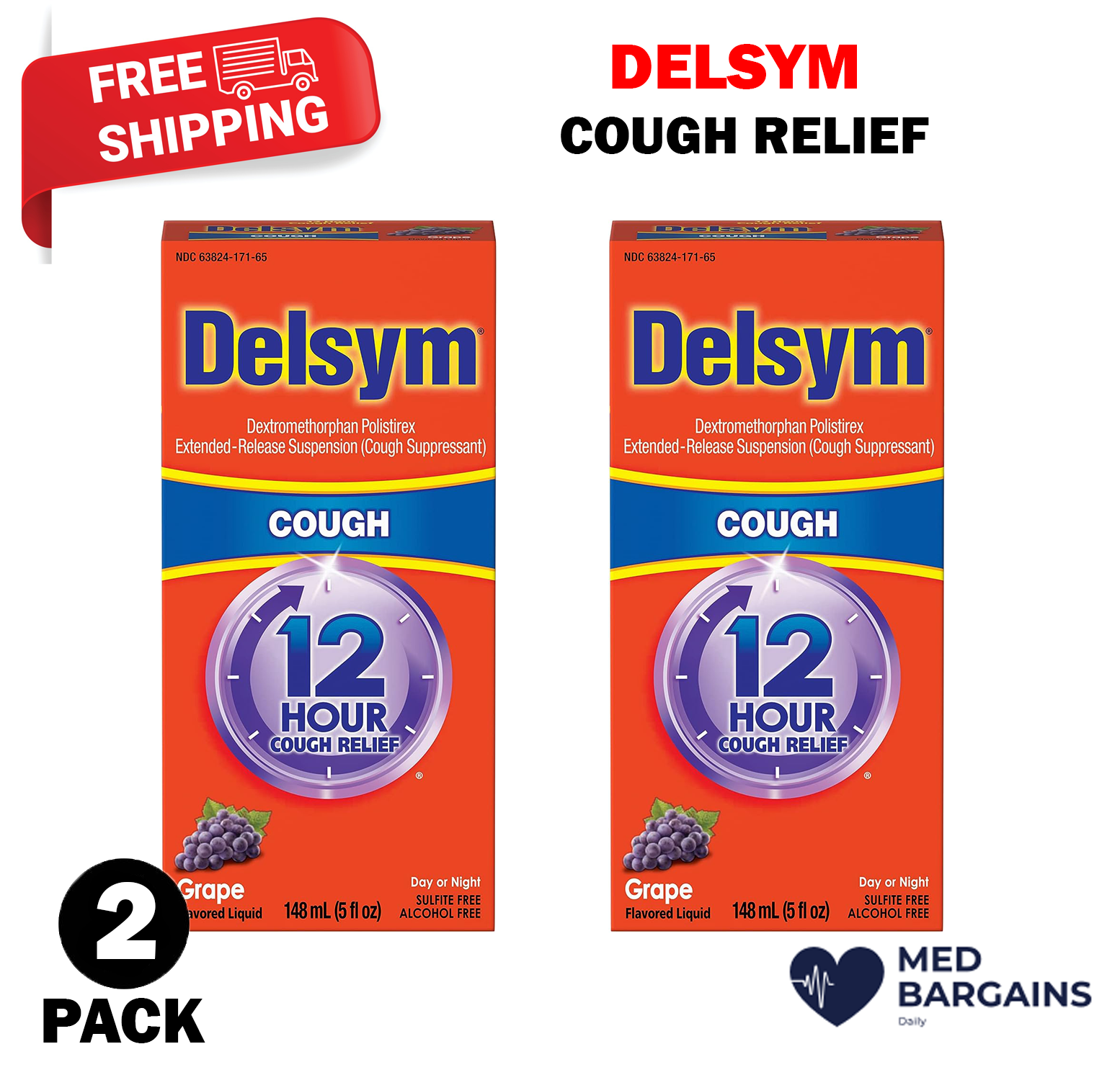 Delsym Adult Cough Suppressant Liquid Grape Flavor 12hr Relief 5 Ounce ...