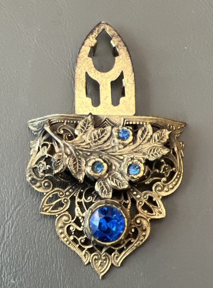 Antique Victorian Silver Tone & Cobalt Blue Stone Rhinestone Pin Brooch ...