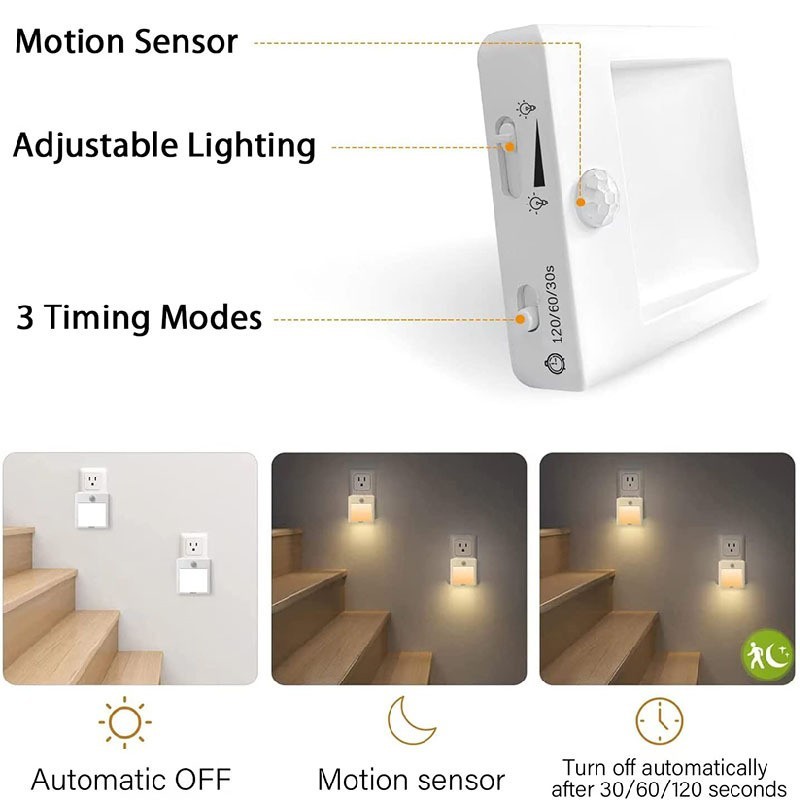 Plug In PIR Motion Sensor Hallway Socket LED Home White/Yellow Night ...