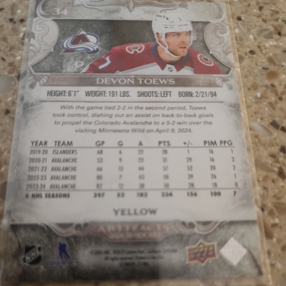 2024-25 Upper Deck Artifacts - Devon Toews #34 Neon Green | eBay