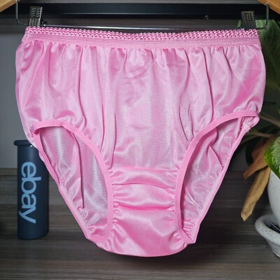 Vintage Slippery Nylon Panty Double Gusset Hot Pink Brief Size 7-8 Hip ...