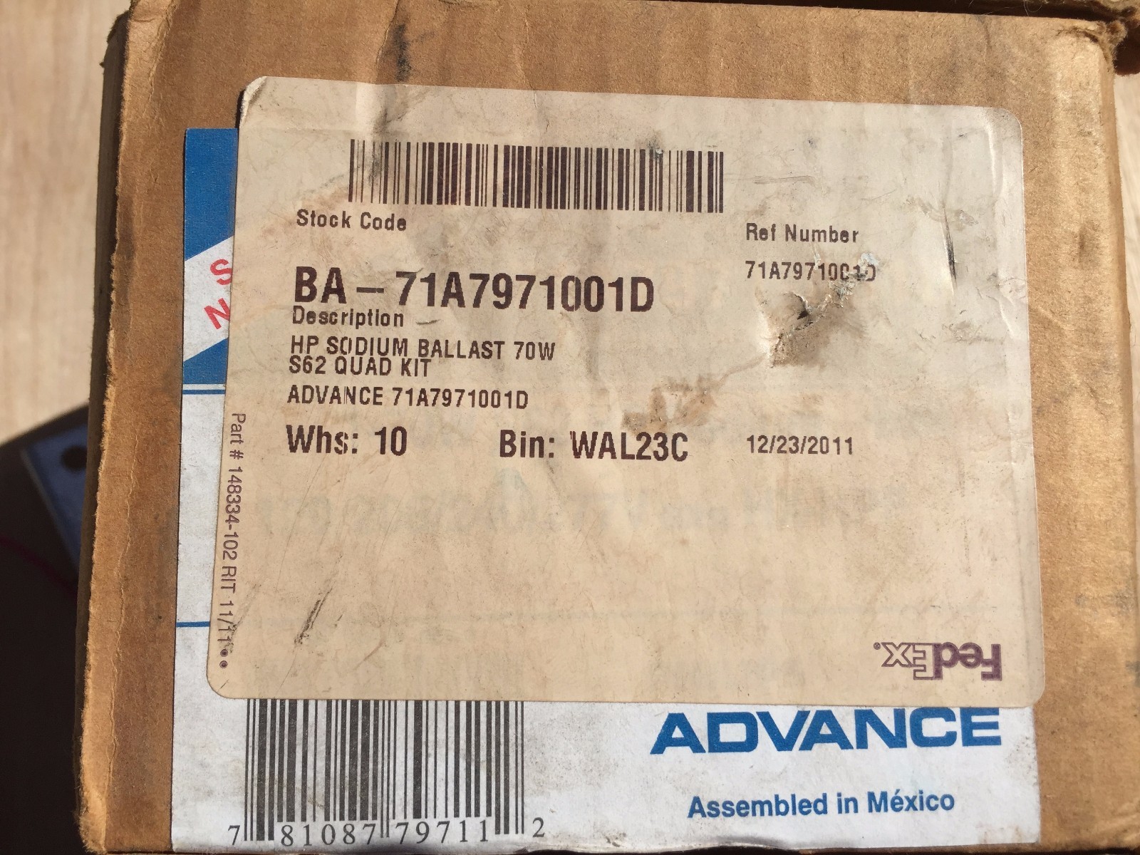 NEW IN BOX ADVANCE 71A7971-001D 1-70W S62 HP SODIUM BALLAST 120/208/240 ...