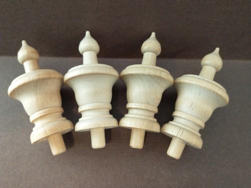 4 Beautifully Turned Steeple Top Hardwood Finials 3" Clock Parts Wood ...