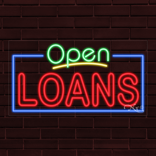 NEW "OPEN LOANS" w/BORDER 33x18x1 INCH LED FLEX WINDOW/WALL INDOOR SIGN ...