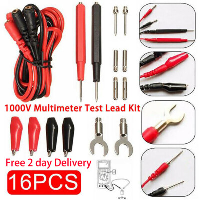 16x Digital Multimeter Probe Test Lead Kit Cable Alligator Clip Needle ...
