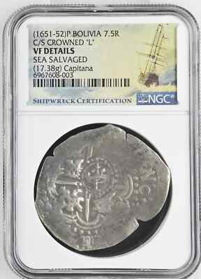 1651-52 P Capitana Shipwreck Coin NGC VF Details Sea Salvaged C/S ...