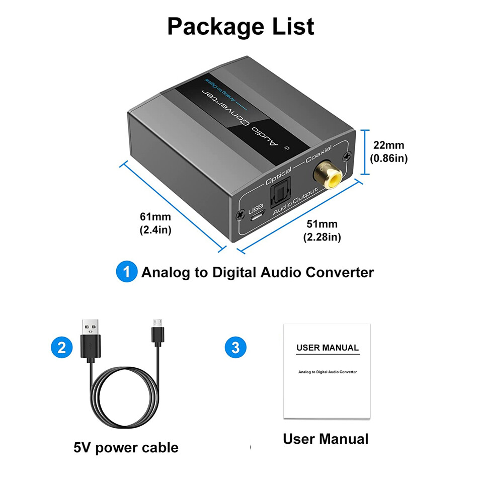 Analog to Digital Audio Converter DAC L/R Stereo Audio to Optical ...