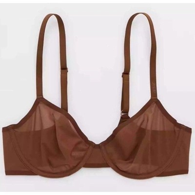 Aerie Smoothez Microfiber Unlined Balconette Bra Brown Mesh Underwire ...