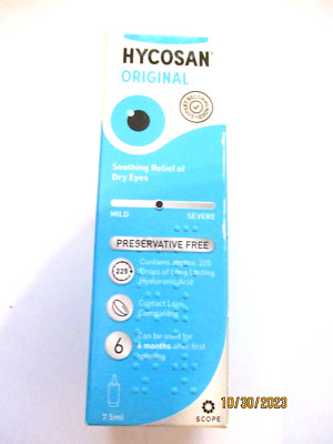 Hycosan LATEST PACK Original Dry Eye Drops 7.5ml Contact Lens -BB 04/ ...