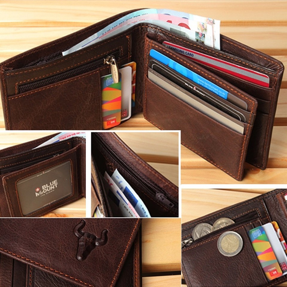 New Genuine Leather Mens Wallet ZIPPER Coin Purse Vintage Retro Style ...