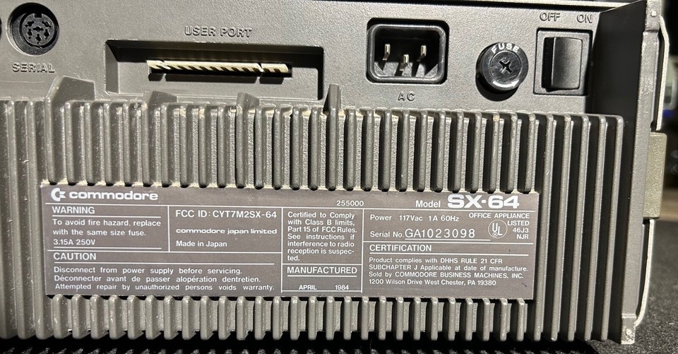 Commodore SX-64 Color Computer w/ Original Cables & Controllers ...