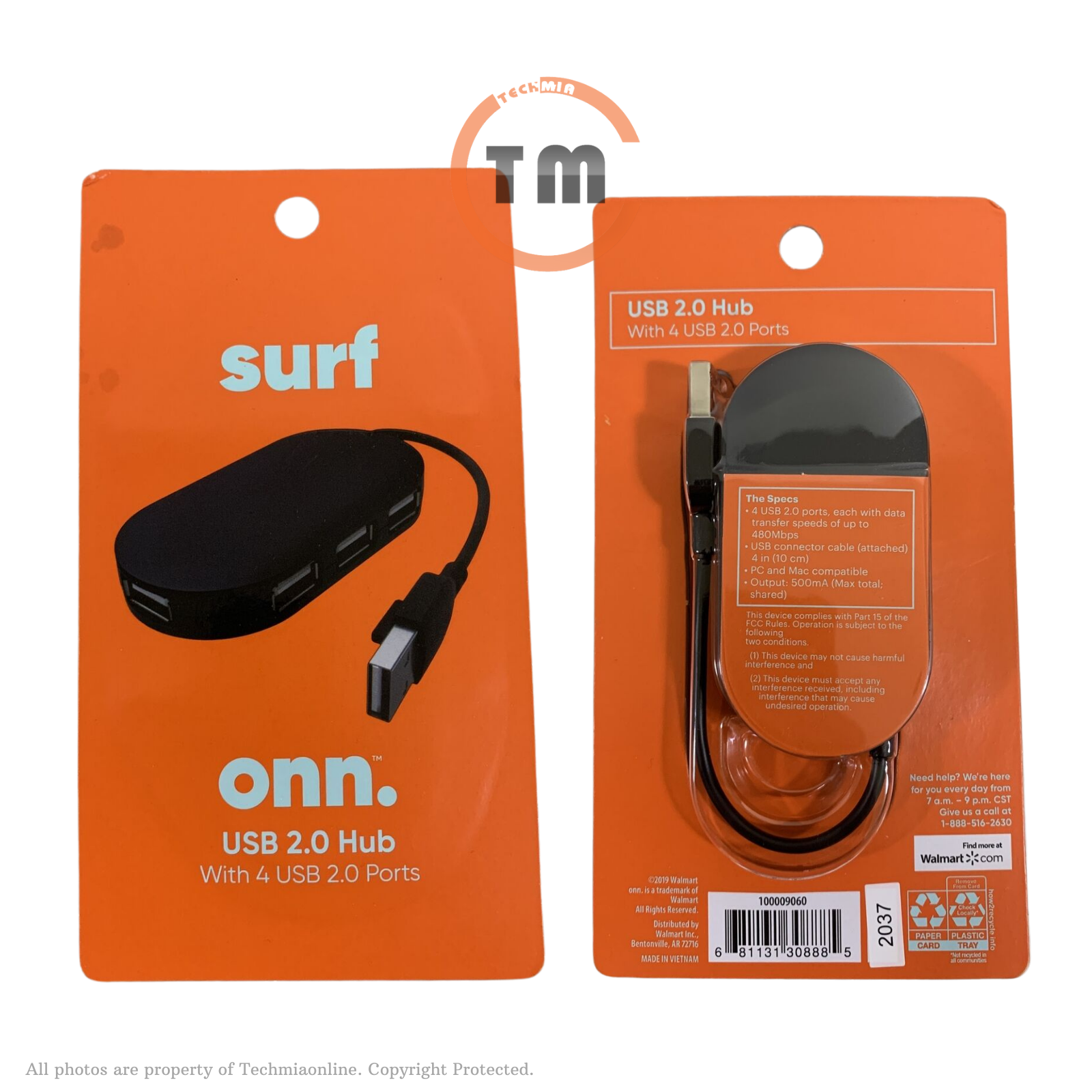 Lot of 2 Onn Surf USB 2.0 Hub with 4 USB 2.0 Ports (100009060) - [LN ...