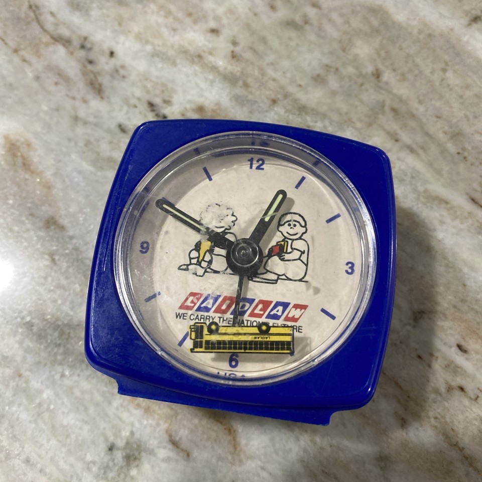 Laidlaw School Bus Blue Plastic Desk Clock Works Dynadisc | eBay