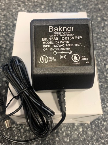 BAKNOR BK 1580 AC/DC POWER SUPPLY ADAPTER 15VDC 60HZ PLUG BK1580 ...