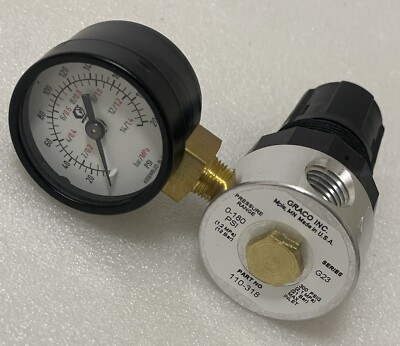 GRACO 110147 AIR REGULATOR MINI FLOW 1/4" INLETS, 1/8" GAUGE PORT 0-180 ...