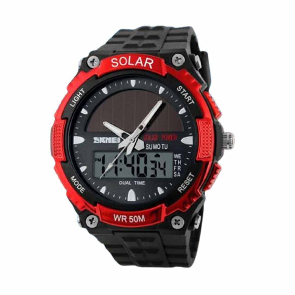 Men's Solar Power Sport Dual Time LED Digital Waterproof Analog Quartz ...