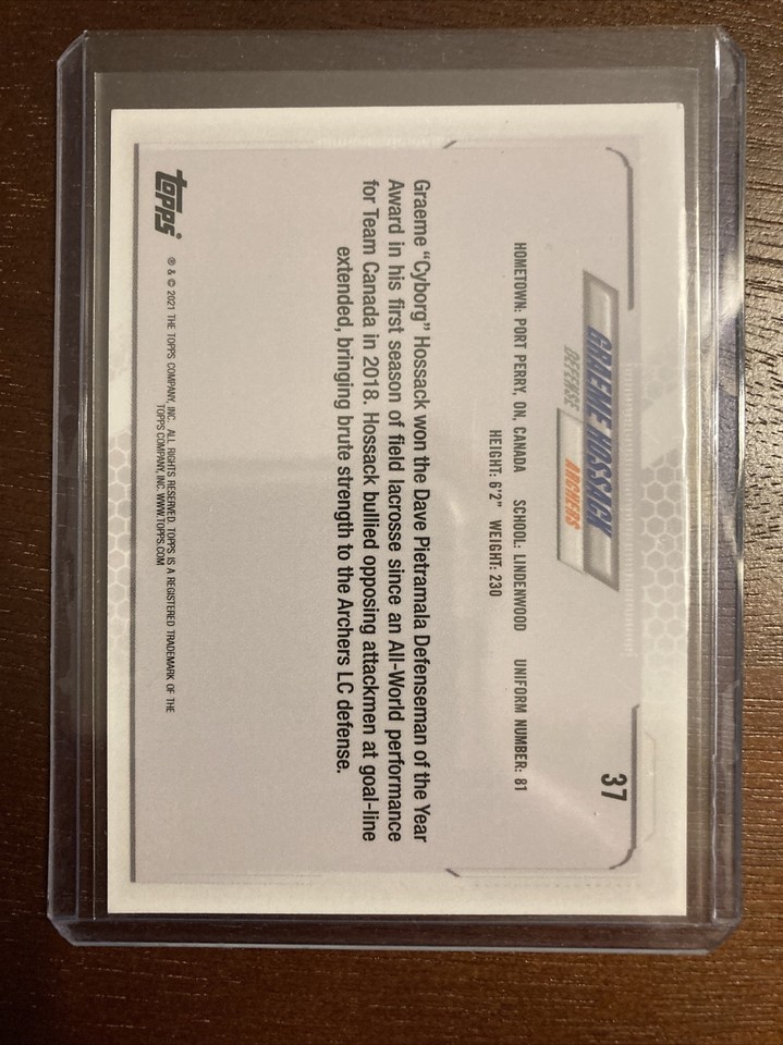 2021 Topps PLL Lacrosse GRAEME HOSSACK, Card #37, 1st Team All-Pro 🥍🔥 ...