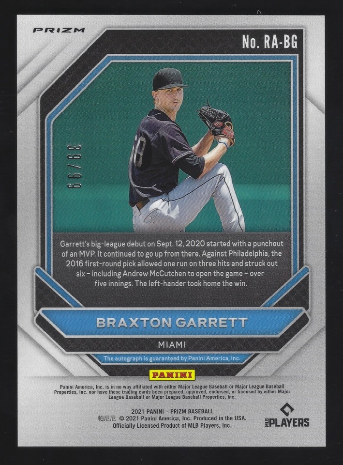 2021 Panini Prizm Braxton Garrett Red RC Auto 39/99 | eBay