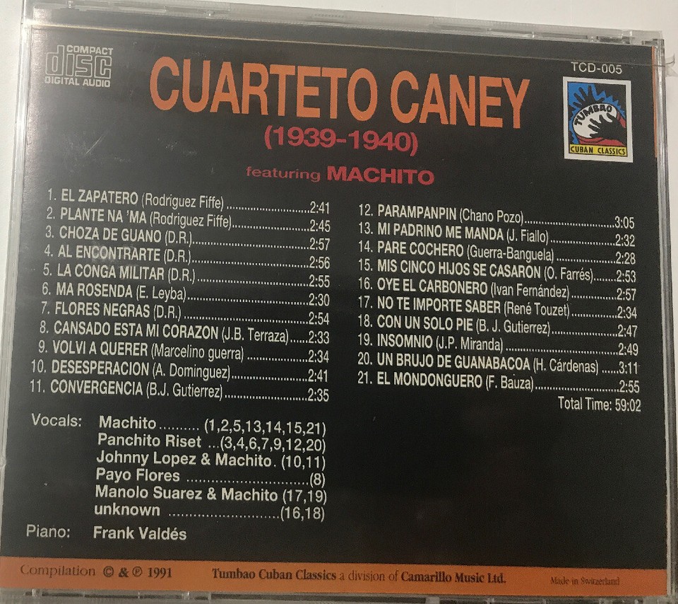 RARE cd Tumbao Cuarteto Caney 1939-1940 Machito Panchito Riset Manolo ...