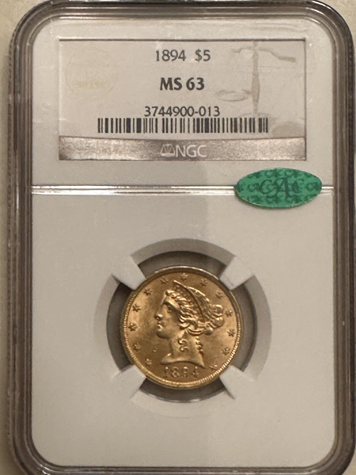 1894 $5 Gold QUARTER EAGLE MS63 WITH A CAC CONFIRMATION CHOICE FOR ...