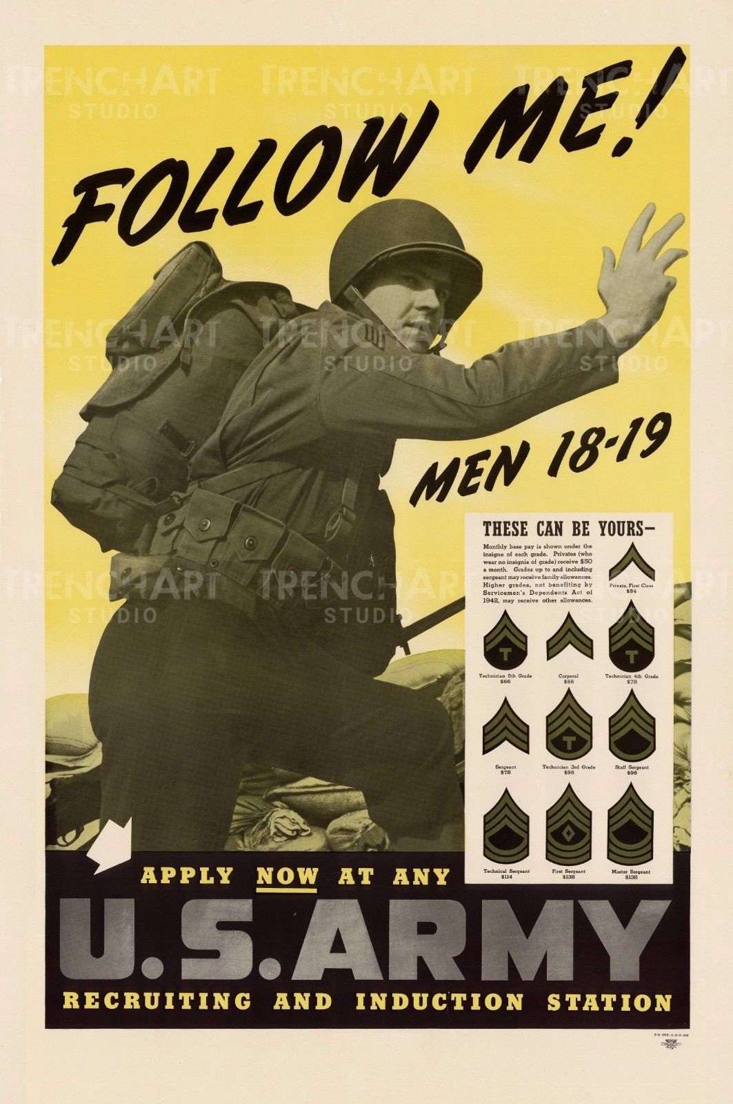Follow Me Poster Print WW2 WWII vintage wall art decor military soldier ...