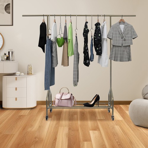 Clothes Rail Portable Garment Racks Adjustable Metal Storage Shelf ...