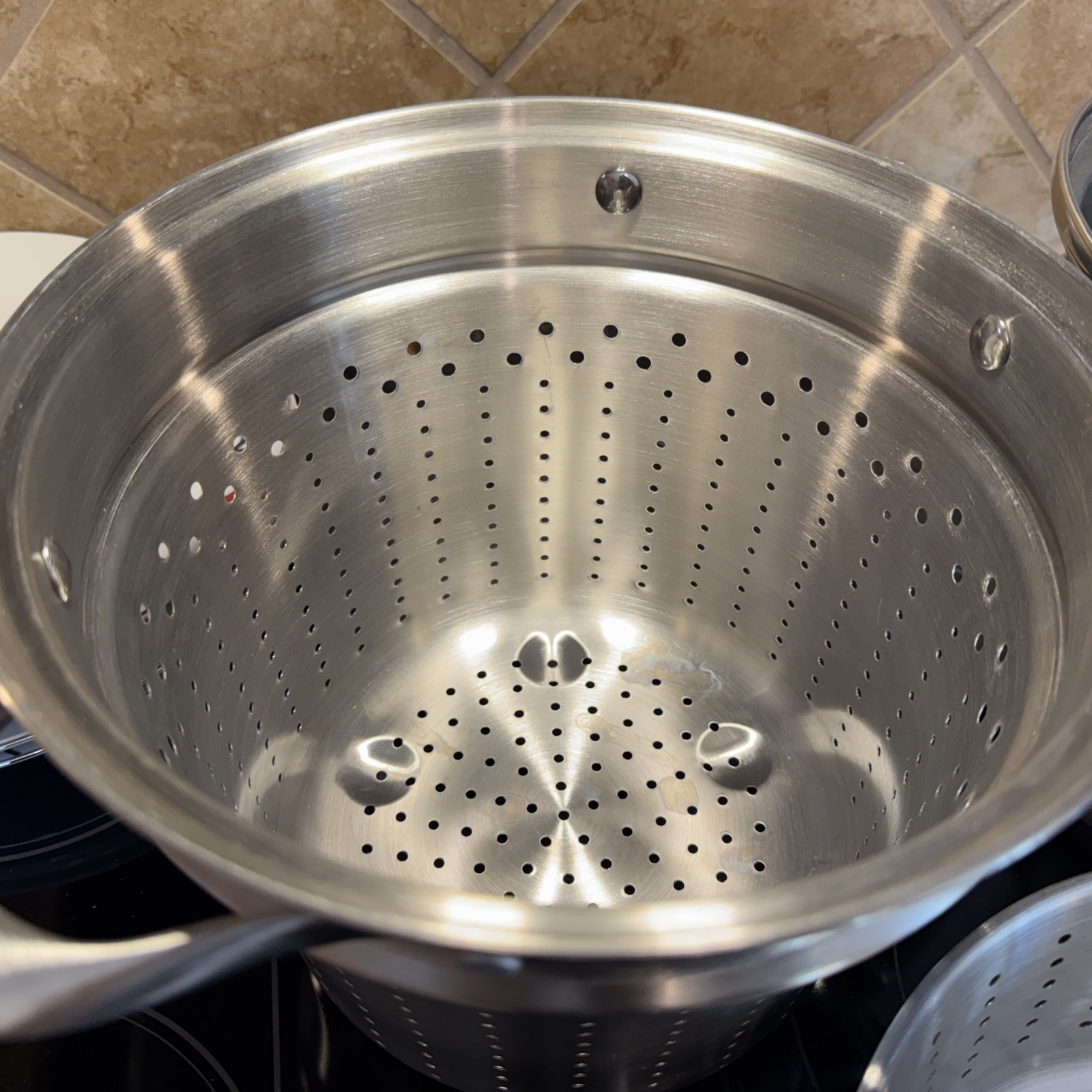 Calphalon 8 Quart Stainless Stock Pot w Lid & 2 Steamer Inserts Model ...