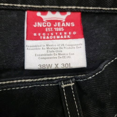JNCO Jeans Black Red Crown Logo 38 x 30 Y2K Baggy Jncos Denim Wide Leg ...