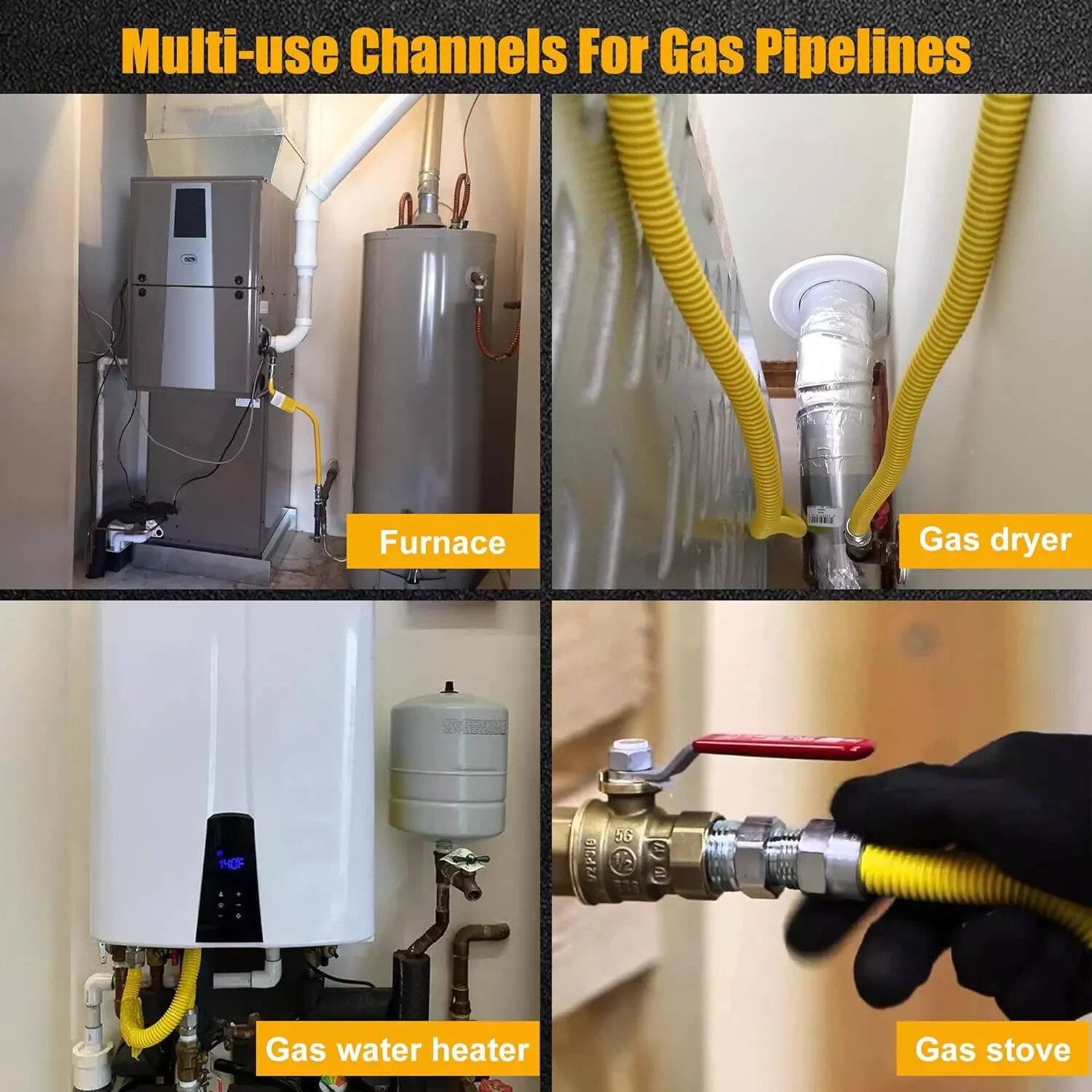 72" Dryer Gas Line Hose/Appliance 3/4 Flexible Natural Gas Line with ...
