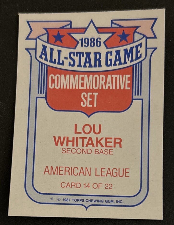 1987 Topps Glossy “1986 All-Star” Lou Whitaker Baseball Card #14 Tigers ...