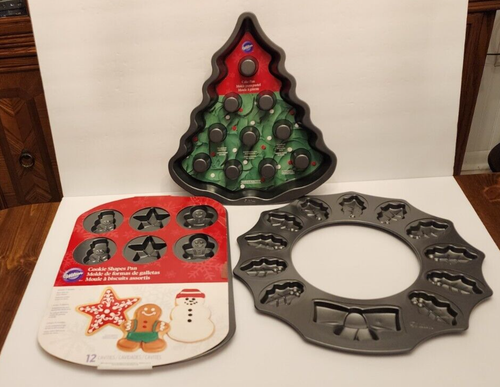 Lot of 3 WILTON Christmas Baking Pans: Tree Cake Pan + Cookie Shape ...