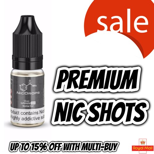 Nicotine Shots Nic Shot 10ml NicDrops Base E Liquid Salts Vape 18mg 50 ...