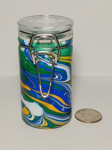 Handmade Marbled Glass Stash Jar w/ Clamp Lid for Crafting, Spices ...
