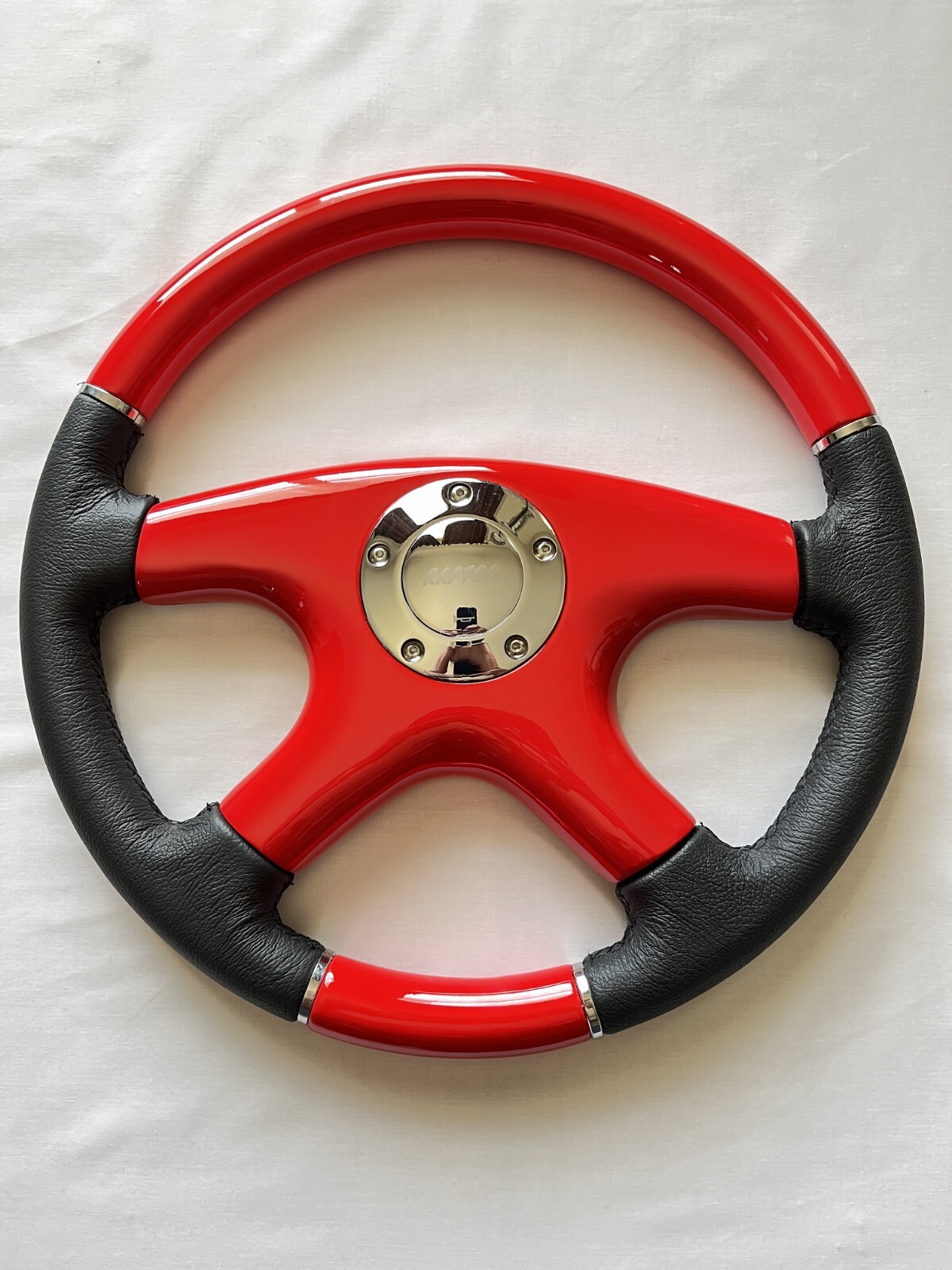 RAPTOR 15" BLACK LEATHER RED WOOD STEERING WHEEL | eBay