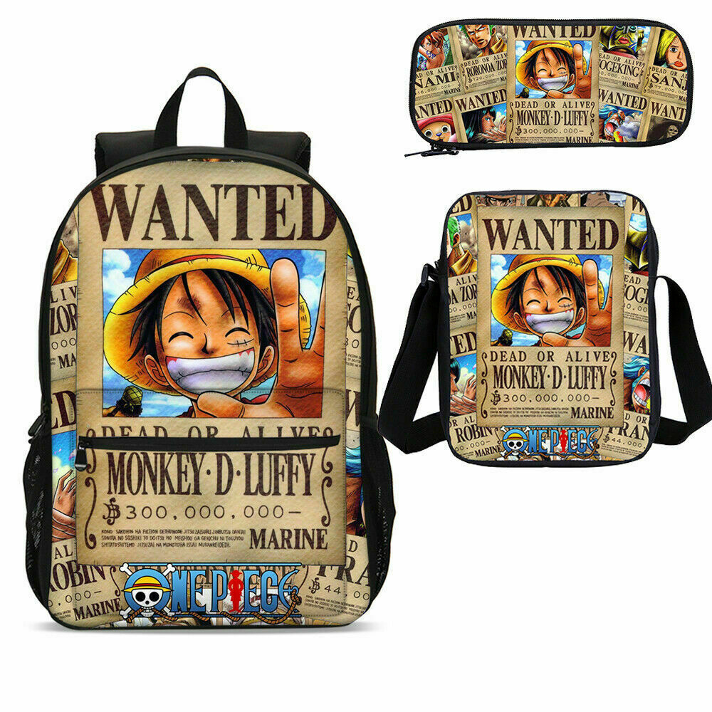 3PCS Anime One Piece Luffy Zoro Backpack, Teens Boys Girls