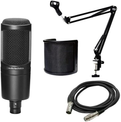 Audio-Technica AT2020 Mic Set with XLR Cable Arm Stand Pop Filter ...