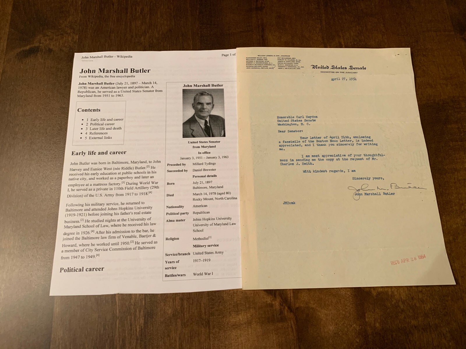 JOHN MARSHALL BUTLER-SIGNED/AUTOGRAPH-SENATOR-MARYLAND | eBay