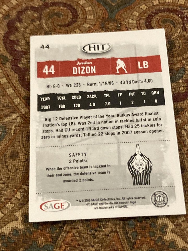 2008 SAGE HIT #44 Jordon Dizon | eBay