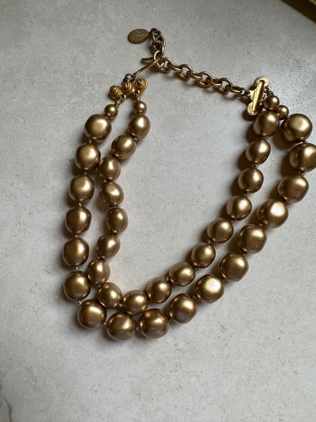 Vintage Carolee Double Strand Of Faux Gold Pearls Adj… - Gem