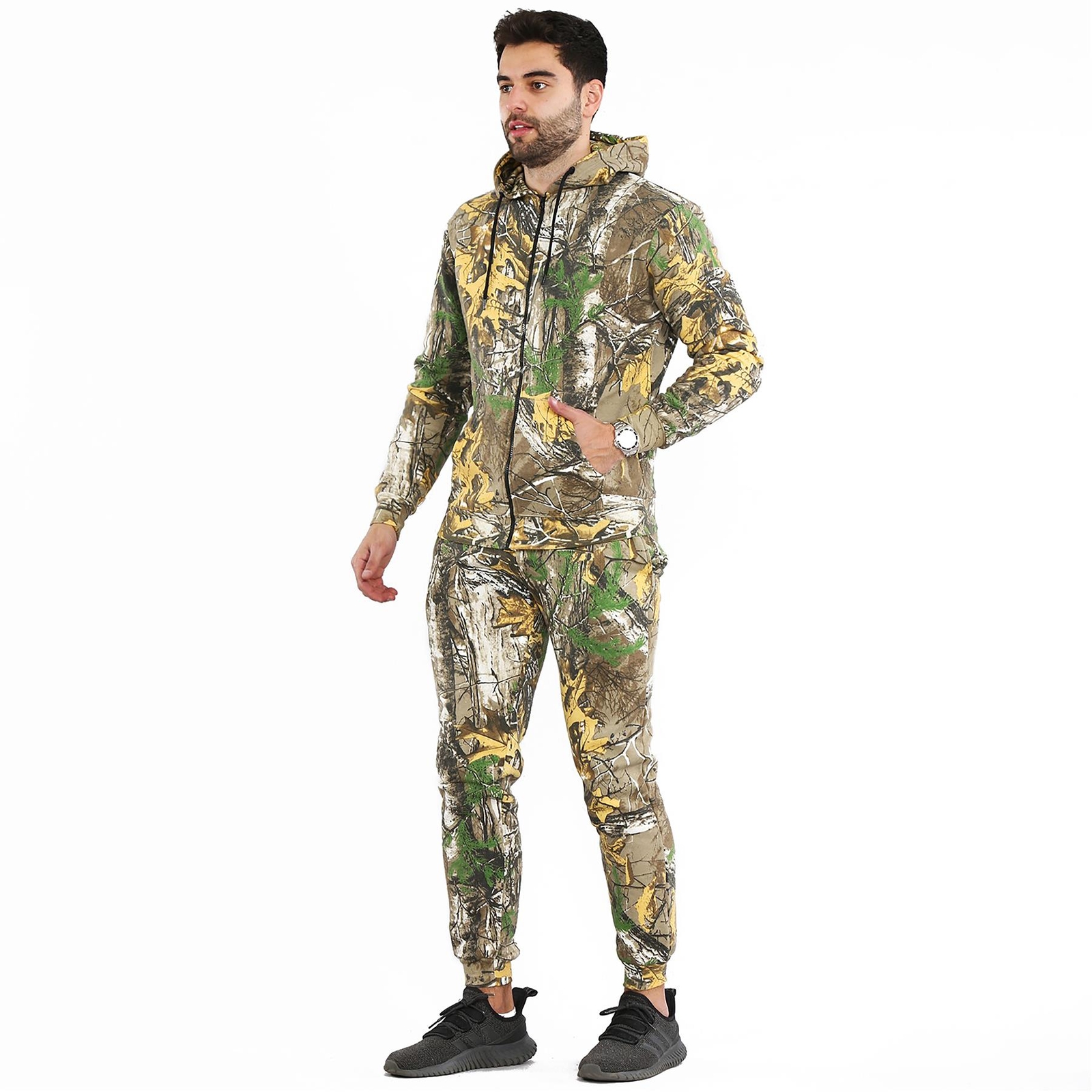 MENS CAMOUFLAGE TRACKSUIT 2PCS FULL SET JUNGLE PRINT TROUSER HOODIE ...