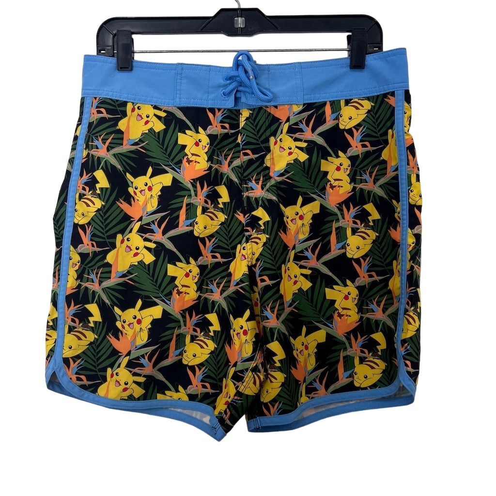 Pokemon Pikachu Tropical Floral Men's Swim Trunks Bla… - Gem